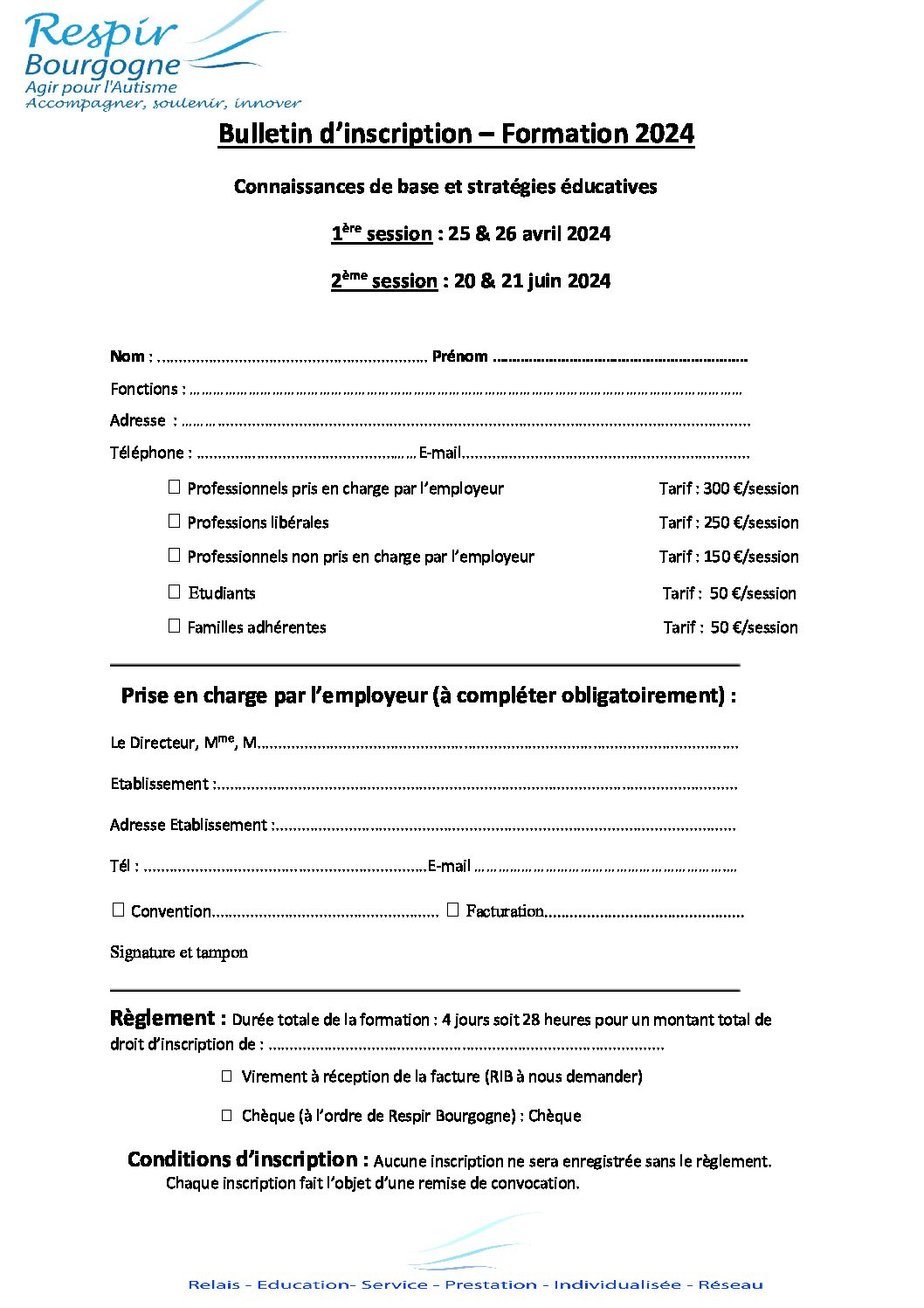 Respir Bourgogne | Bulletin d'inscription formation 2024